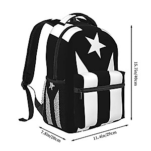 Black and White Puerto Rico Flag Puerto Rican Laptop Backpack School Bookbag, Polyester Anti-Theft Stylish Casual Daypack Bag with Luggage Strap, Travel Business College School Bookbag