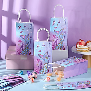 Fumete 20 Pcs Mermaid Bags Mermaid Party Bags Mermaid Goodie Bags with Handles Candy Bags Mermaid Theme Party Bags Party Favor Treat Bags for Girls Birthday Party Baby Shower(Mermaid)