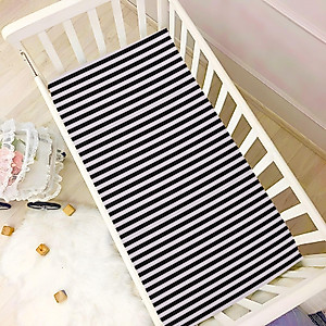 Kigai Black & White Stripe Crib Sheets for Boys Girls, Soft and Breathable Pack n Play Sheets, Portable Mini Stretchy Cribs Sheets, 39x27 Inch
