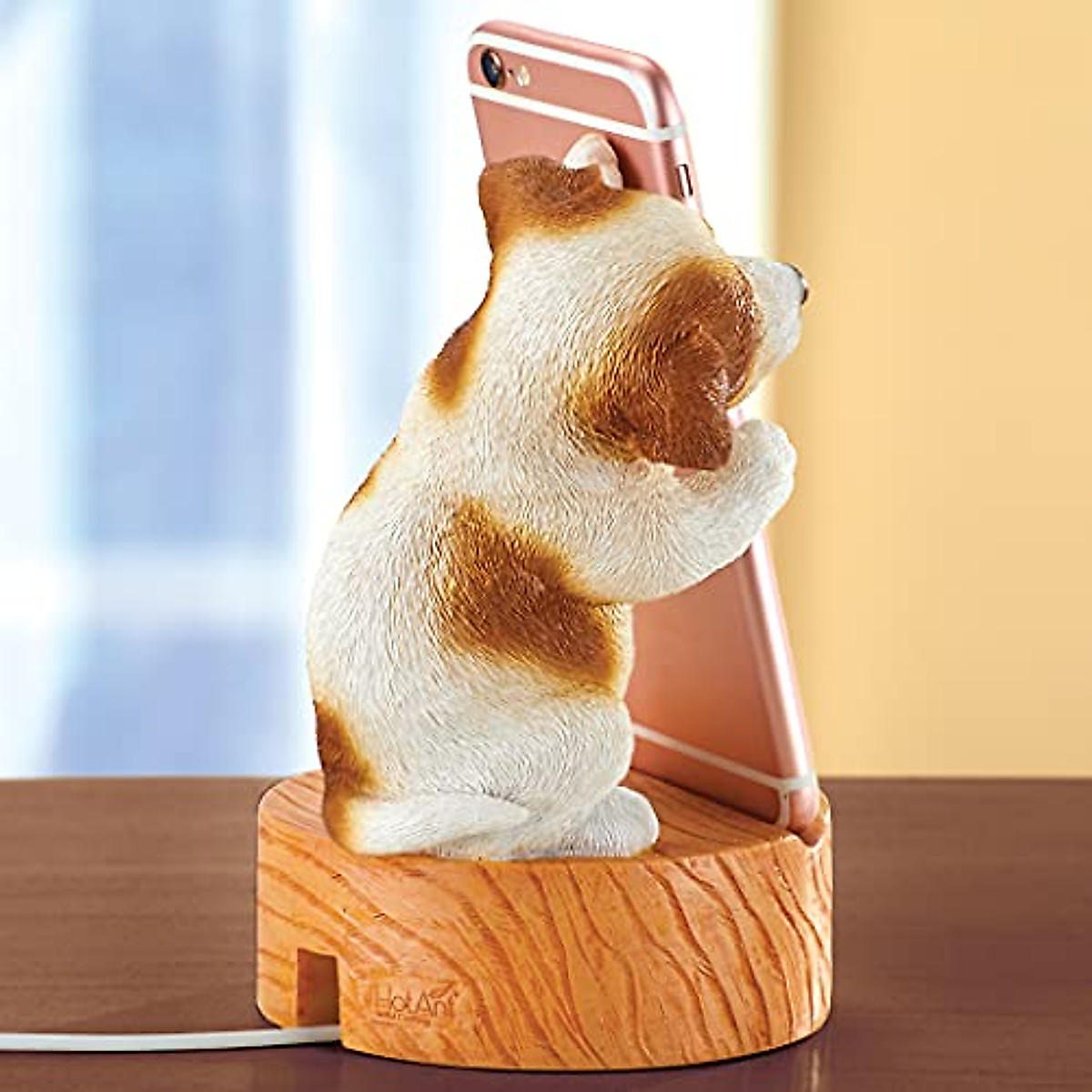 Collections Etc Peeking Dog Wood-Style Base Mobile Phone Holder Stand