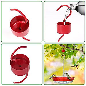 Metal Ant Moat for Hummingbird Feeders, Red Hummingbird Feeder Ant Guard, 3 Hooks with 3 Brushes