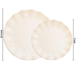 LIYH 24pcs Plastic Plates Reusable,Unbreakable Dinner Plates, Scalloped Plastic Plates, Microwave & Dishwasher Safe,Plates Sets Perfect for Parties, Birthday, Picnics, BPA Free(12Guests)