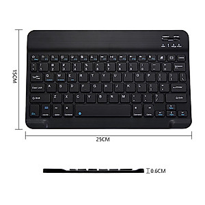 Ultra-Slim Bluetooth Keyboard Portable Mini Wireless Keyboard Rechargeable for Apple iPad iPhone Samsung Tablet Phone Smartphone iOS Android Windows (10 inch Black)