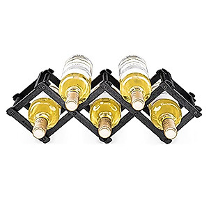 Navaris Bamboo Wine Rack - Foldable Free Standing Wine Rack - Small Wooden Wine Stand for Organizing and Storing Bottles - 5 Slot - Black