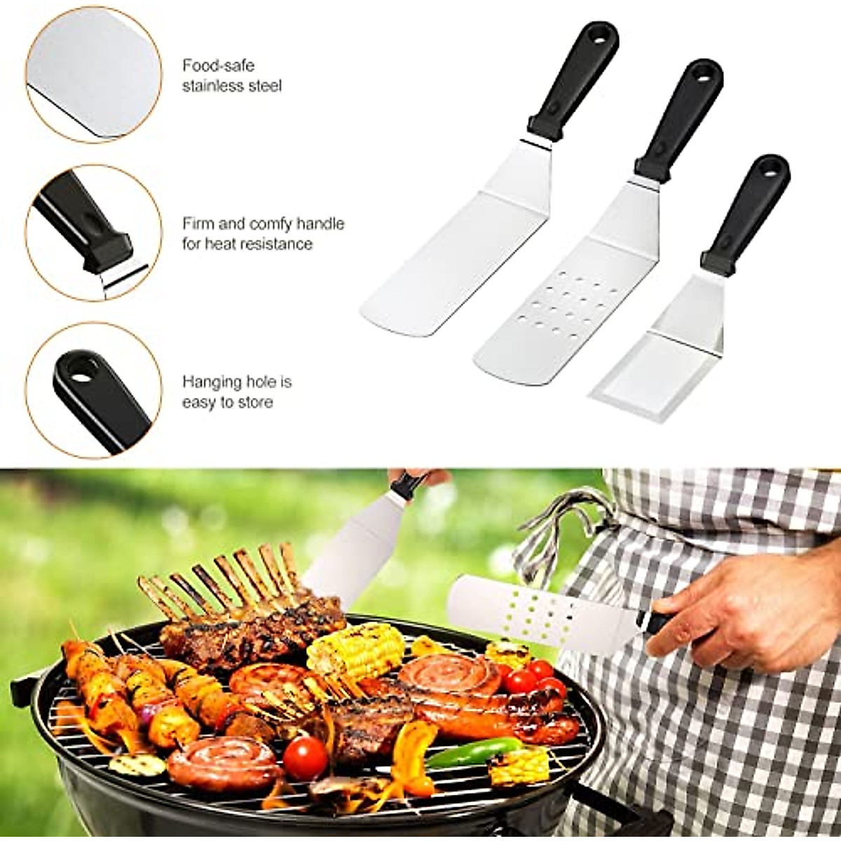Blackstone Griddle Accessories Kit, 14pcs Flat Top Grill Accessories Set for Blackstone and Camp Chef, Enlarged Spatulas, Basting Cover, Scraper, Tongs, Grill Spatula Kit for Outdoor BBQ