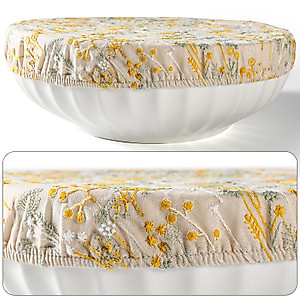 Slyitokbhr Reusable Bowl Covers for Bread Proofing Baking Embroidered Dandelion Linen Cotton Cloth Fabric Washable with Elastic Cover for Food Fruit Salad Eco-friendly (Beige Dandelion)