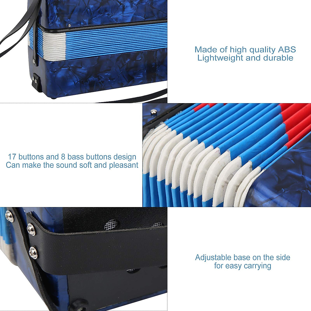 Kids Accordion Entry Level Piano Accordion 17 Key 8 Bass Beginner Accordion with Adjustable Shoulder Strap Piano Accordion Instruments for Childrens and Beginners