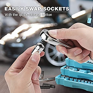 DURATECH 1/4 Ratchet Handle, 90-Tooth Socket Wrench, Reversible Ratchet Wrench, Quick-release