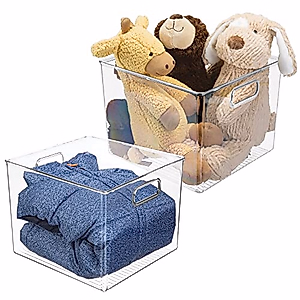 mDesign Plastic Deep Home Storage Organizer Basket Bin with Handles for Cube Furniture Shelving in Office, Closet, Bedroom, Laundry Room, Nursery, Kids Toy Room Shelf - Ligne Collection, 2 Pack, Clear