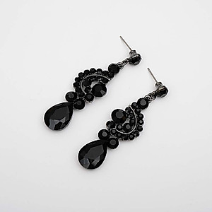 CSY 4 Pcs/Sets Vintage Necklace Earrings Bracelet Ring Retro Bridal Wedding Costume Jewelry Sets for Brides Women Gifts (Black Crystal)