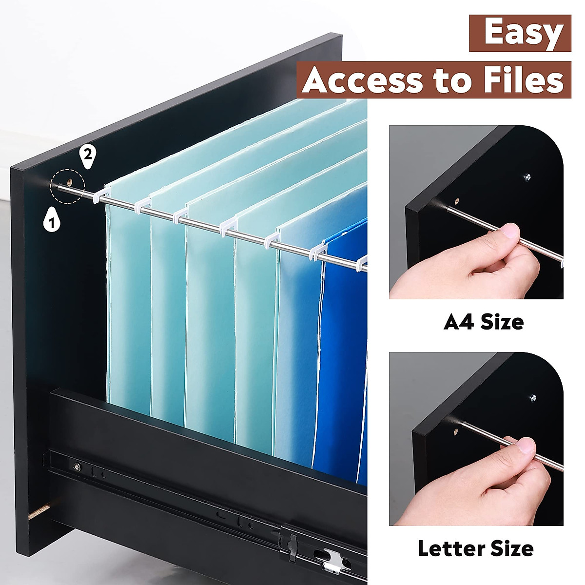 DEVAISE 3 Drawer Wood Mobile File Cabinet, Rolling Filing Cabinet for Letter/A4 Size, Black