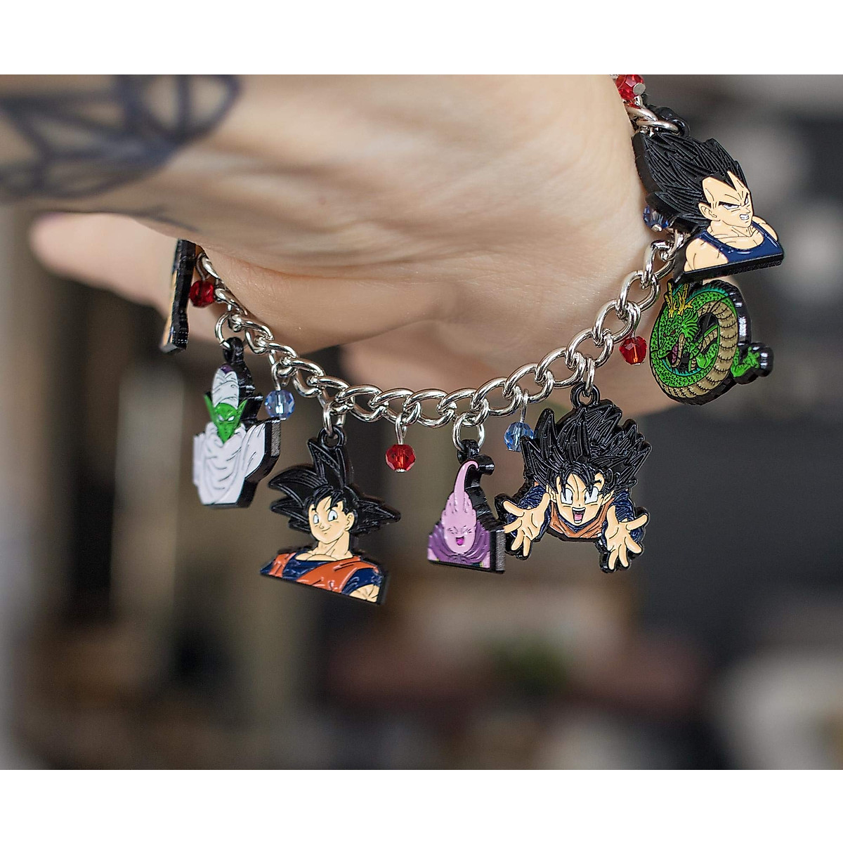 Toynk Dragon Ball Z Character 15-mm Silver-Toned Charm Bracelet | Includes 8 Unique Enamel Pendant Charms | Goku, Vegeta, Piccolo, And More | Fashionable Anime Manga Wrist Jewelry Accessories