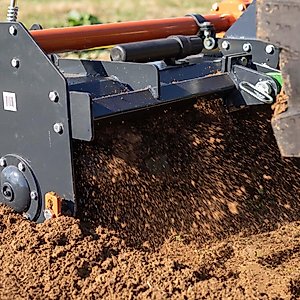 Titan Attachments 3 Point 60" Rotary Tiller Attachment Fits Cat 1 Tractors, Charcoal Finish, Single Speed PTO Driven Cultivator with a 540 RPM Gearbox, Replaceable L-Shaped Tines Work 5" Deep