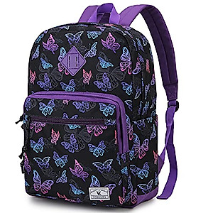 School Backpack,VONXURY Women Classic Lightweight Water Resistant Causal Daypack for Teens Boys Girls(Purple Butterfly）