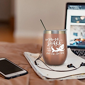 ELEGANTPARK Funny Mothers Day New Mom Gifts for Birthday Mama Shark Wine Tumbler Gifts for Mom to be Gifts for New Mom Cup with Straw Lid Rose Gold