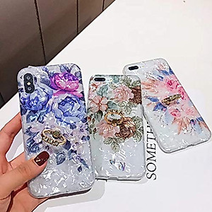 Qokey iPhone 11 Case Floral Case Cute Clear Flower Case for Women Girls with 360 Degree Rotating Ring Stand Holder Kickstand Soft TPU Shockproof Cover Designed for iPhone 11 6.1 Inch Brown Flower