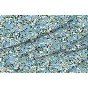Spoonflower Fabric - Van Branches Almond Tree Blossom Blossoms Flowers Trees Blue Printed on Petal Signature Cotton Fabric by The Yard - Sewing Quilting Apparel Crafts Decor