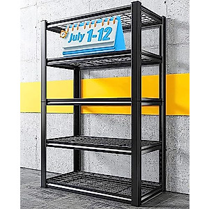 REIBII Garage Shelving Heavy Duty Garage Storage Shelves Holds 2000LBS, Adjustable Metal Shelves for Storage Industrial Shelving Unit Storage Shelf Rack for Basement 36" W x 16" D x 72" H Black