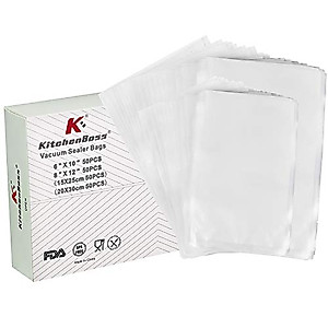 Food Vacuum Sealer Bags Precut: Food Sealing Bags 100 Pack Quart Size 8"x12" and Gallon Size 11"x16", Sous Vide Bags Commercial Grade Sealing Bags for Food Storage by KitchenBoss