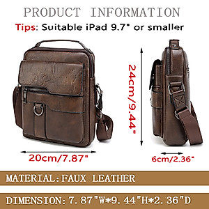 HANGMAI Leather Crossbody Bag for Men Small Messenger Bag Side Shoulder Purse Man Travel Handbag for Office Business Dark Brown