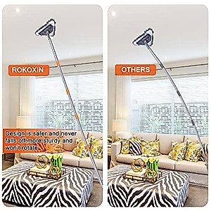 ROKOXIN 85 Inch Wall Cleaner Mop with Long Handle - Baseboard Cleaner Tool Duster for Wall Washer Cleaning Ceiling Window Floor, with Extension Pole 39" to 85", 6 Replacement Microfiber Chenille Pads