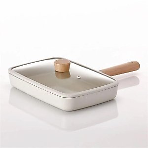 Neoflam FIKA 11inch 29cm Ivory IH Rectangular Brunchpan with Glass Lid, Impact Inductiion Heatin
