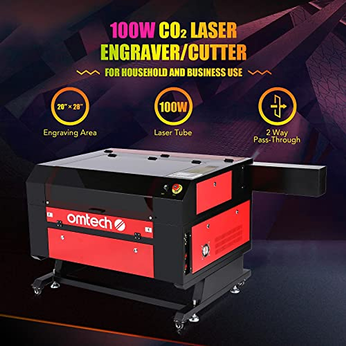 OMTech 100W CO2 Laser Engraver, 100W Laser Cutter and Engraver Machine, 20x28 Industrial Laser Engraving Machine with 2 Way Pass Through Air Assist RDWorks, Laser Cutting Machine for Wood Acrylic More
