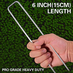 50Pcs Garden Stakes Staples + 50Pcs Gasket, Bakulyor 6 Inch Lawn Landscape Staples 11 Gauge U Shaped Galvanized Landscape Pins, Heavy Duty Yard Ground Pin for Weed Barrier Sod Fabric Decorations - 6"