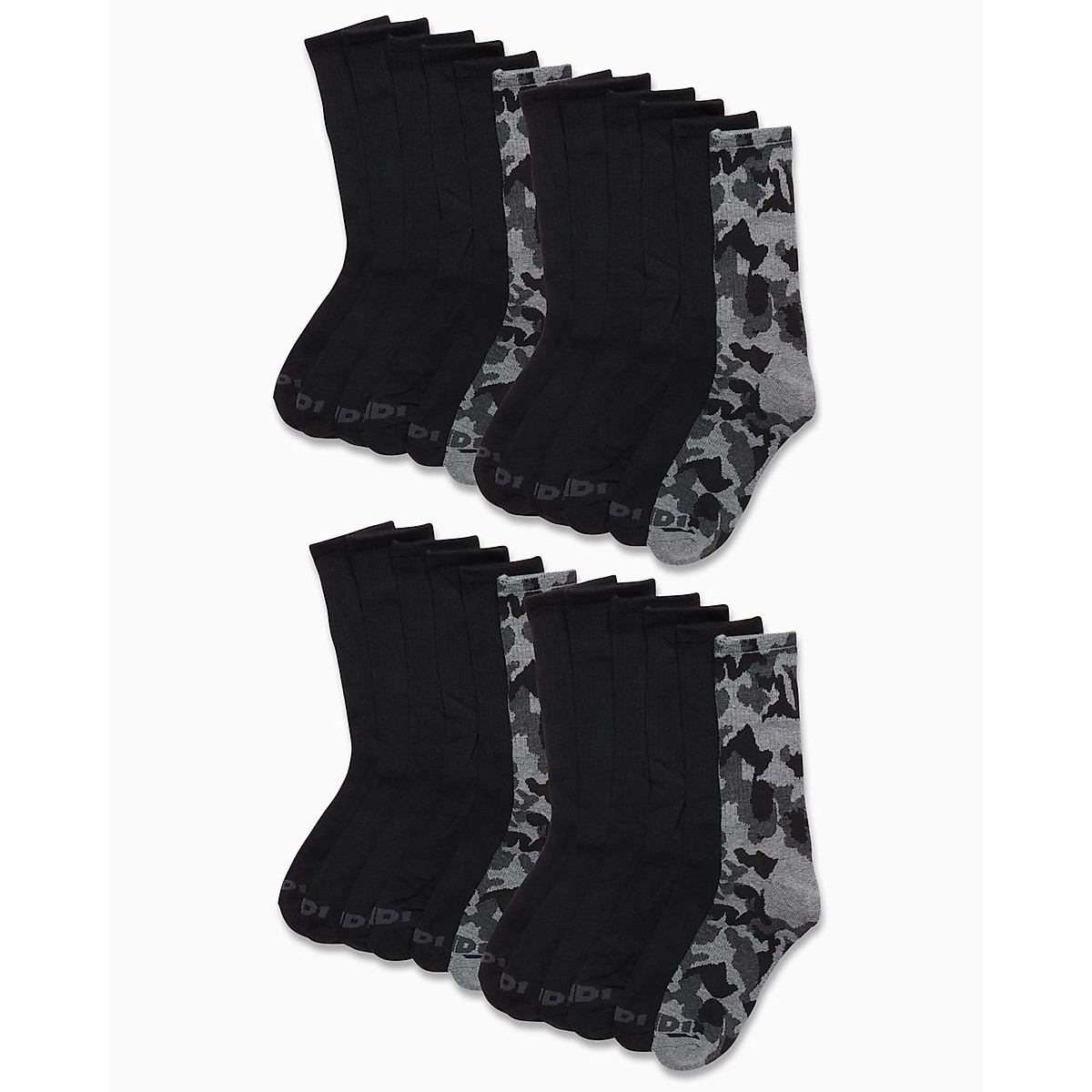 AND1 Men's Socks - Athletic Cushion Crew Socks (24 Pack), Size 6-12.5, Black Camo