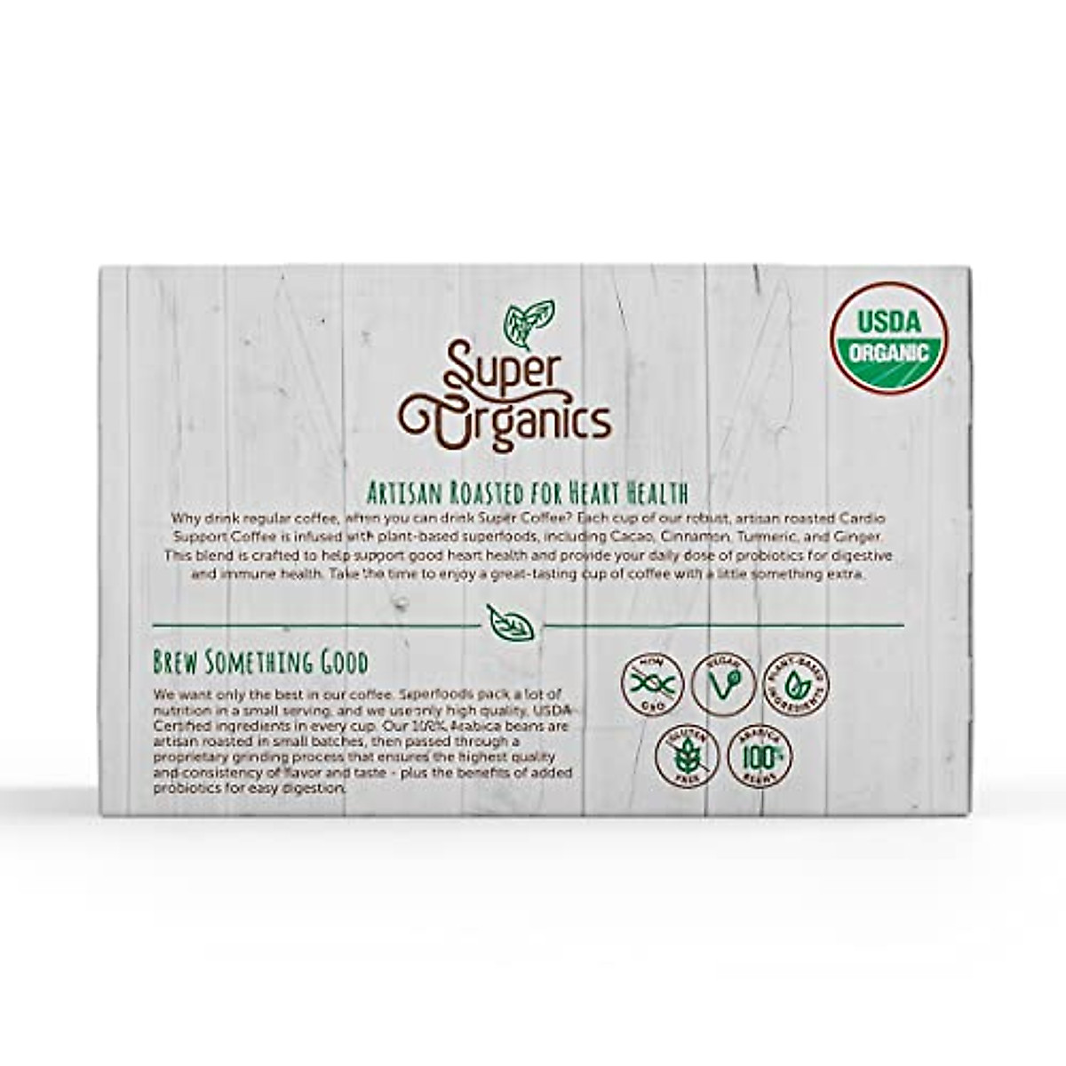 Super Organics Cardio Support Coffee Brew Cups With Superfoods & Probiotics Keurig K-Cup Compatible Cardiovascular Health Medium Roast, USDA Certified Organic, Vegan Coffee, 10ct