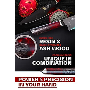 Dalstrong Chef Knife - 8 inch - Spartan Ghost Series - American Forged S35VN Powdered Steel Kitchen Knife - Maple & Red Resin Handle - Razor Sharp Cooking Knife -Sheath Included