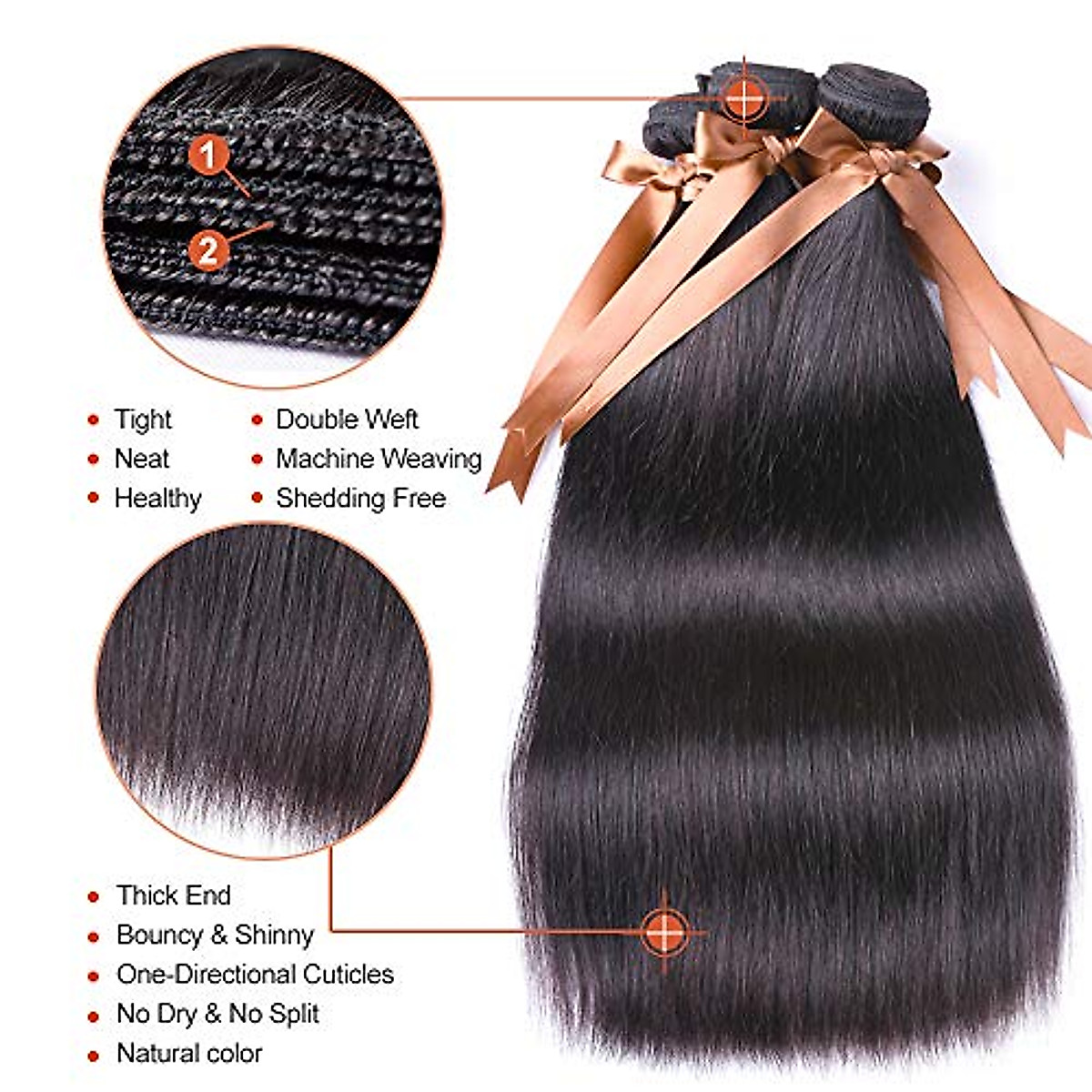ALLRUN Brazilian Straight Human Hair 4 Bundles Unprocessed Virgin Hair Brazilian Straight Human Hair Weave Weft Human Hair Extensions Natural Black(22 24 26 28)
