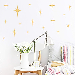 GESTYZ Retro Star Vinyl Wall Decals Starbursts Wall Stickers for Nursery Kids Room Wall Decals Unique Wall Decals for Baby Girls Boys Bedroom Nursery Decor(Y10) (Matte Gold)