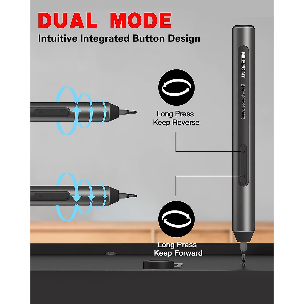 Mini Electric Screwdriver Set Rechargeable Precision Screwdriver 26 in 1 with 25 S2 Magnetic Bits 3.7V Small Screwdriver Kit for PC, Eyeglass, Laptop, Watch - Space Gray