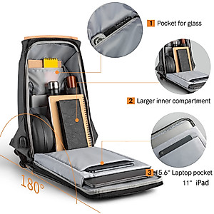 School Backpack,Backpack for Men,Laptop Bookbag for Teen Boys 15.6 Inch Anti Theft College Backpack with USB Charging Port,Water Resistant (15.6 INCH, Dark Grey)