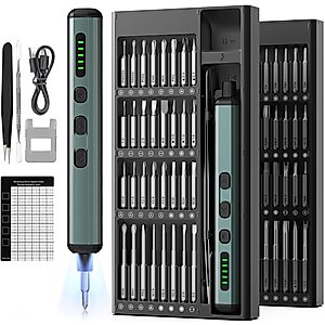 KAIWEETS 70-in-1 Mini Electric Screwdriver, Rechargeable Cordless Screwdriver Set with 64 S2 Magnetic Bits, 5 Gears Torque, 4 LED Lights, Power Screwdriver for Precision Work Phone Camera Laptop Watch