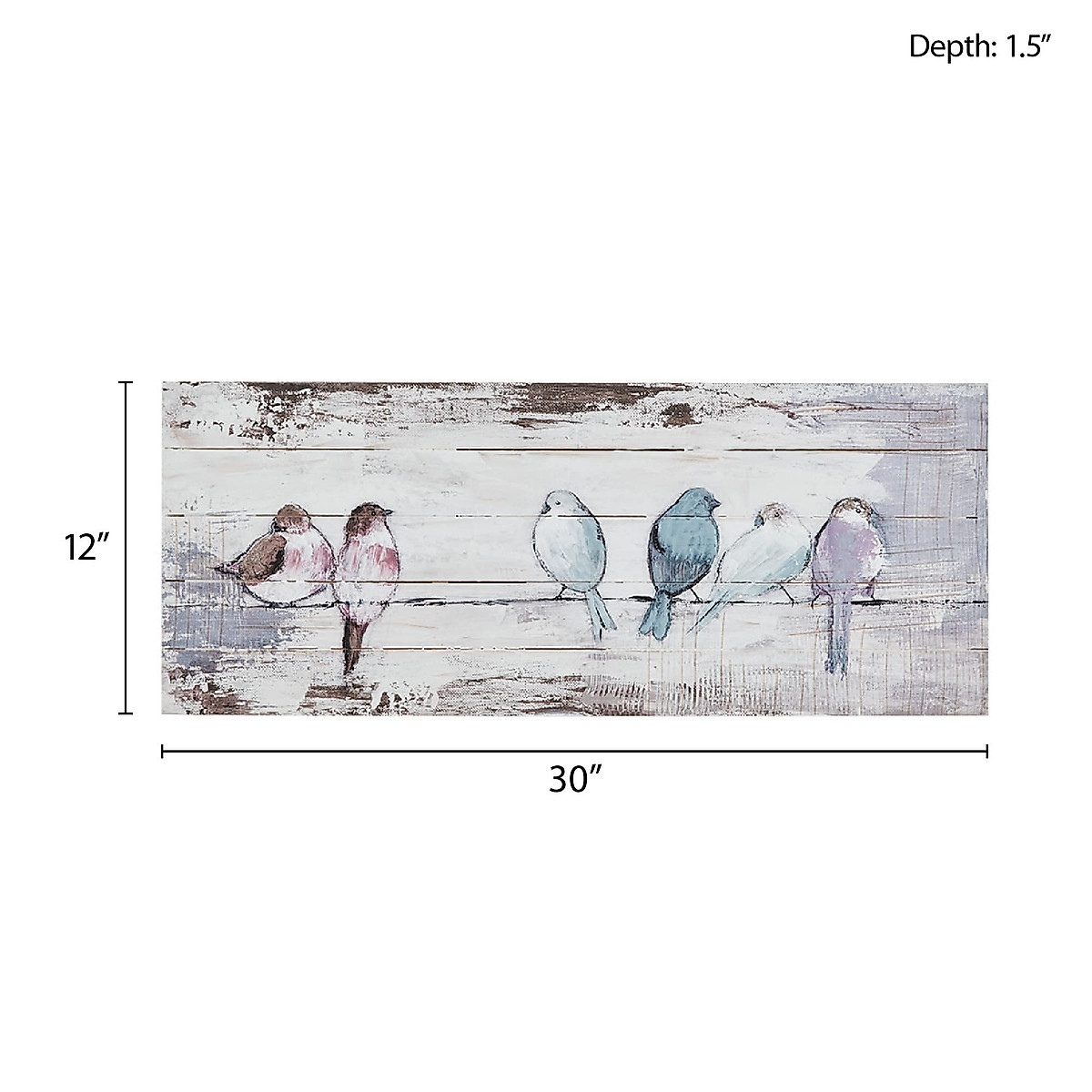 Madison Park Perched Birds Wall Art Living Room Décor - Hand Painted Wood Plank, Home Accent Farmhouse Bathroom Decoration White/Grey,30"W x 12"H x 1.5"D