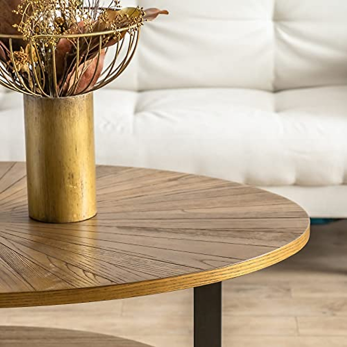 DAKVO Solid Wood Coffee Table for Living Room and Bedroom, Farmhouse Oval Coffee Table with Storage, Oval Round Coffee Tables Living Room