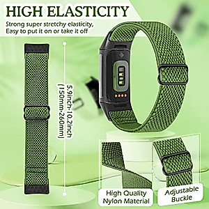 Runostrich Adjustable Elastic Watch Bands Compatible with Fitbit Charge 5 for Women Men, 5 Pack Stretchy Sport Loop Band Soft Nylon Wristband Accessories for Charge 5 Fitness & Health Tracker