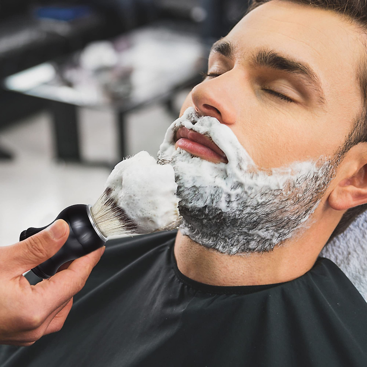 Aethland Shaving Brush Set for Men, 4 in 1 Include 100g Shaving soap, Badger Shaving Brush and Stainless Steel Shaving Stand & Shaving Bowl for Husband Father Birthday Boyfriend Gifts（B Black)