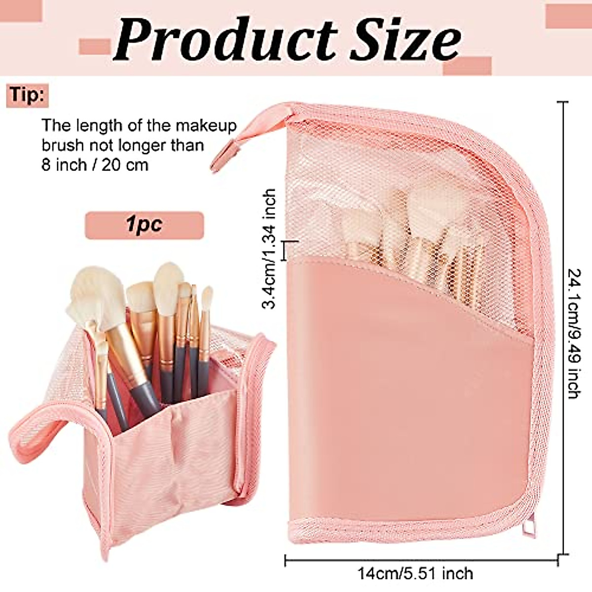 PH PandaHall 1pc Makeup Brushes Travel Case Pink Makeup Brush Holder Portable Cosmetic Bag Storage Organizer Foldable Makeup Organizer Bag with Zipper for Travel Bathroom Brush Lip Gloss