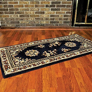 Minuteman International Blue Oriental Wool Hearth Rug, Rectangular