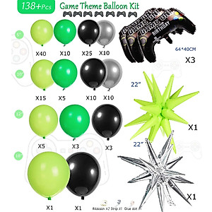 Video game Balloon garland kit 135pcs Green and Black Silver Controller balloon arch Gamer night Decorations For boy birthday party supplies