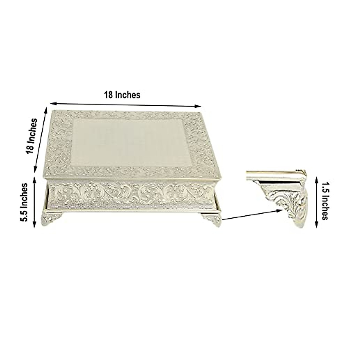 Efavormart 18” Gold Square Embossed Metal Cake Plateau Stand Riser Wedding Birthday Party Dessert Cake Pedestal Display Plate