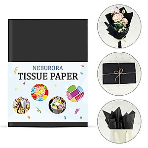 NEBURORA 120 Sheets Black Tissue Paper 14 x 20 Inches Black Wrapping Tissue Paper Bulk Black Wrap Paper Sheets for Gift Bags Packaging Floral Filler Crafts Birthday Christmas Halloween Decor(Black)