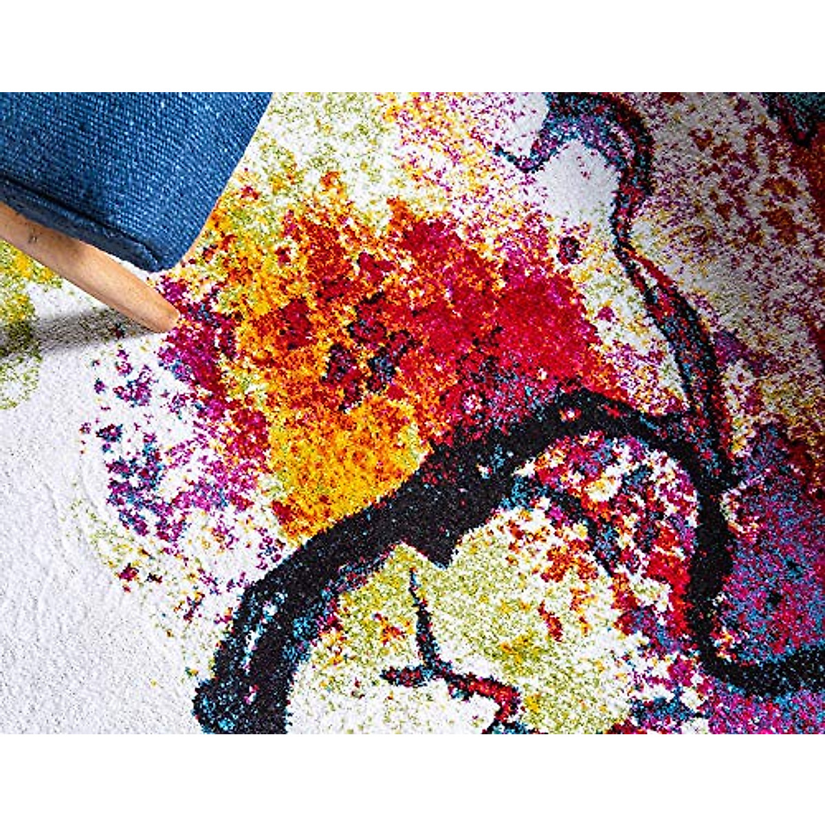 Unique Loom Lyon Collection Colorful Modern Abstract Watercolor Tree Area Rug, 3 ft 3 in x 5 ft 3 in, Ivory/Pink