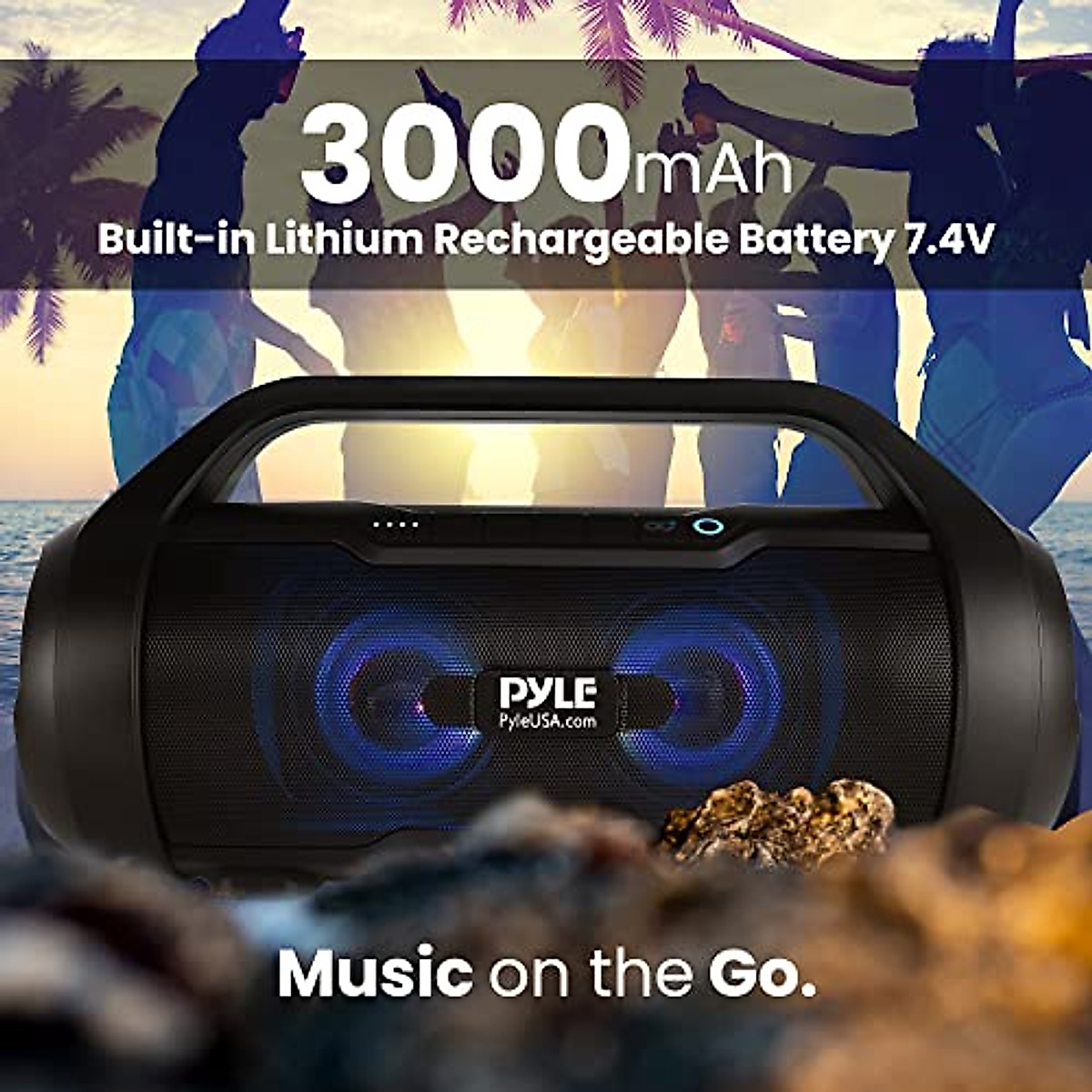 Pyle Wireless Portable Bluetooth Boombox Speaker - 500W 2.0CH Rechargeable Boom Box Speaker Portable Barrel Loud Stereo System with AUX Input/USB/SD/Fm Radio, 3" Subwoofer, Voice Control - PBMWP185