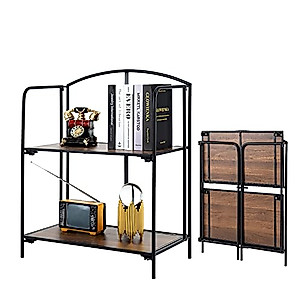 Crofy No Assembly Folding Bookshelf, 2 Tier Black Bookshelf, Metal Book Shelf for Storage, Folding Bookcase for Office Organization and Storage, 12.6 D x 22.44 W x 28.74 H Inches