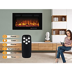 Alice 30" Electric Fireplace Inserts Recessed, Wall Mounted Fireplace LED Fireplace with 12 Flame Colors, Touch Screen, Remote Control, Timer, Carbon & Crystal Stones 500W/1500W - 30 inches