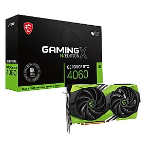 MSI Gaming GeForce RTX 4060 8GB GDRR6 Extreme Clock: 2610 MHz 128-Bit HDMI/DP Nvlink TORX Fan 5.0 Ada Lovelace Architecture Graphics Card (RTX 4060 Gaming X NV Edition 8G)